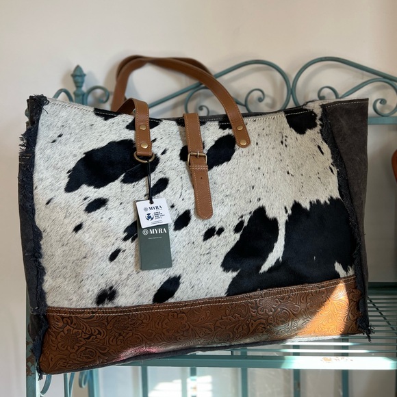 Myra Bag | Bags | New Western Myra Bag Genuine Cowhide Canvas Leather ...